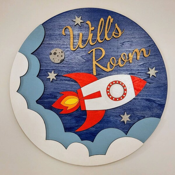 Rocket Baby Name Sign SVG. Laser Cut File for Glowforge, Space Star ...