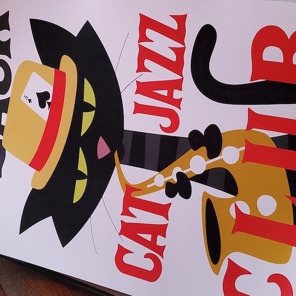 Jazz Poster Gift for Jazz Music Lover New Orleans Black Cat Print Cat ...
