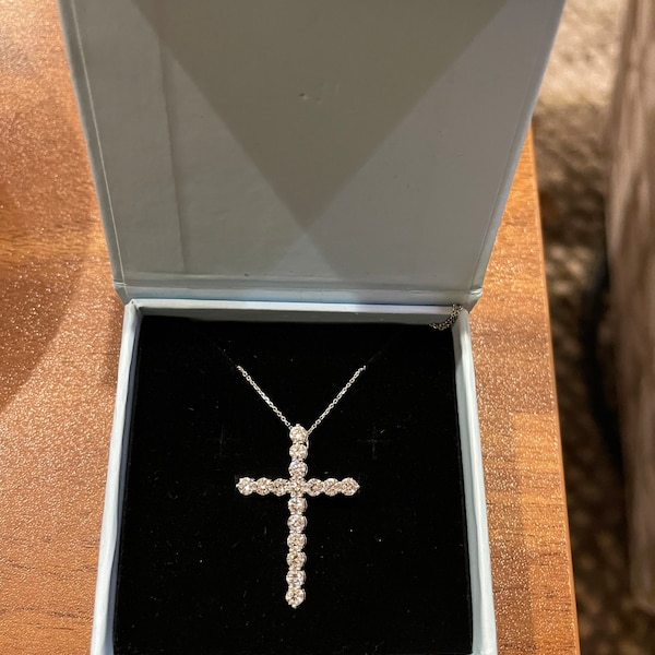2 Ct Diamond Cross Necklace, 14K Gold Lab Grown Diamond Pendant, Unisex ...