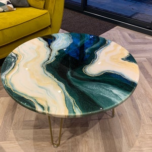 Emerald Green Coffee Table, Resin Coffee Table, Green Gold Coffee Table ...