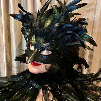 Black Raven Feather Costume Mask Crow, Blackbird, Raven Costume ...