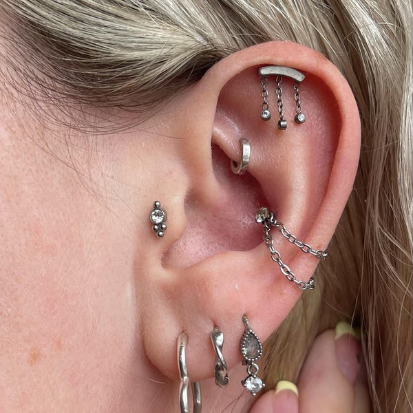 2 Style Double Bridge Chain, Bridge Chain, Bridge Piercing Chain ...