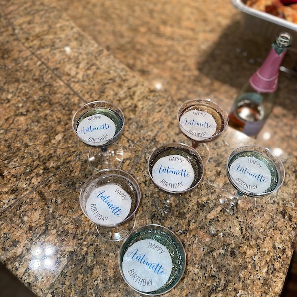 Custom Birthday EDIBLE Wafer Drink Topper, Cocktail Topper, Custom ...