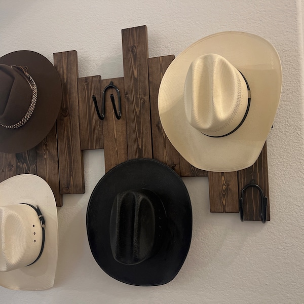 6-hat Cowboy Hat Rack: Adjustable Wooden Wall Decor - Etsy