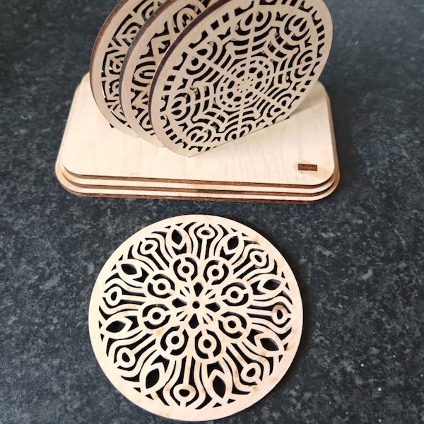 Mandala Coasters Set With Holder Laser Cut Svg File Glowforge Coasters ...