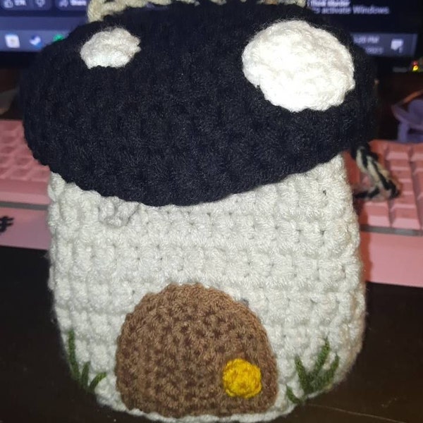 Customizable Mushroom Drawstring Bag; Crocheted Fairy House Crossbody ...