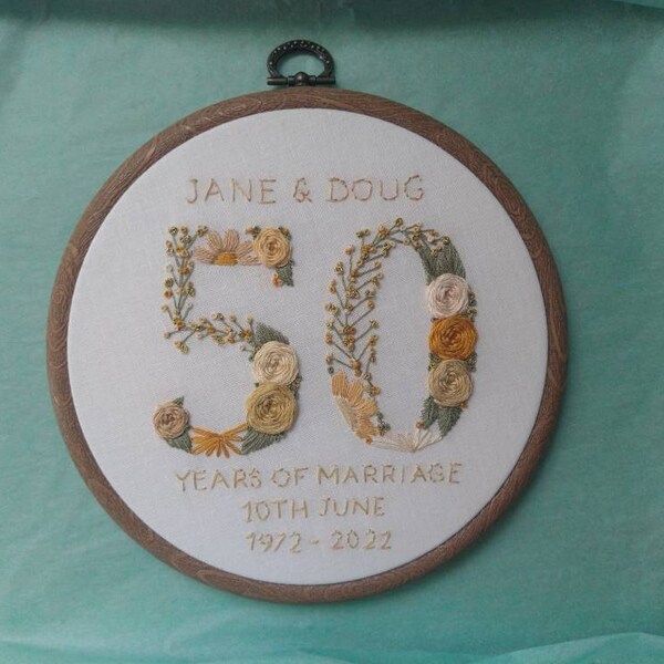 Custom Wedding Anniversary Embroidery Hoop - Anniversary Gift - Floral ...