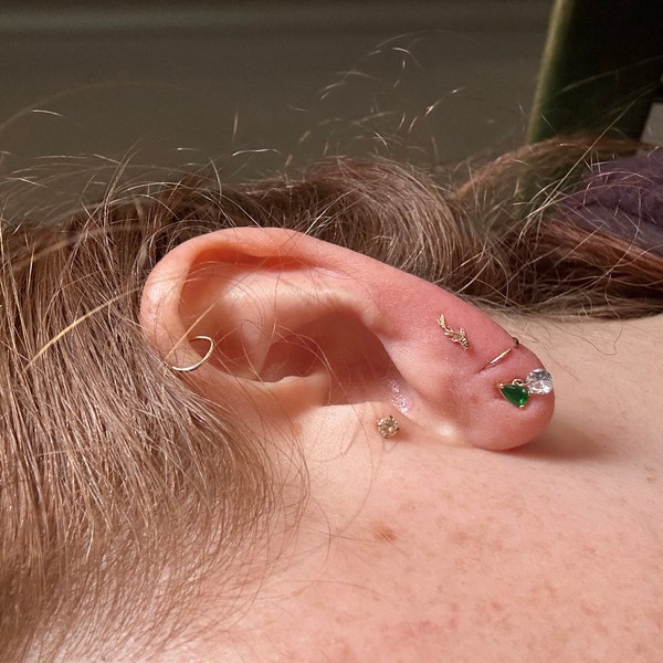 14k Solid Gold Koi Fish Cartilage Earring Tiny Tragus Stud Helix Conch ...