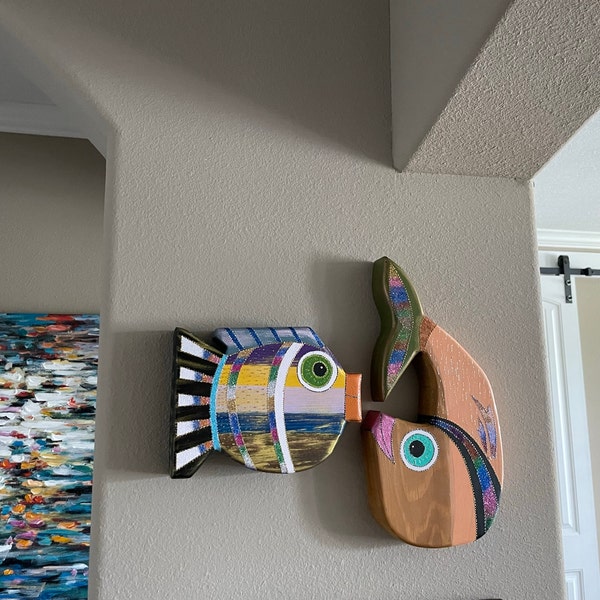 Handmade Wooden Fish, Modern Wood Art, Wood Art for Wall, Painted ...