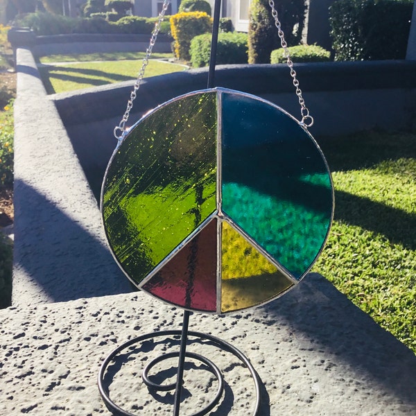 Stained Glass Peace Sign Window Hanging Vibrant Display of Love and ...