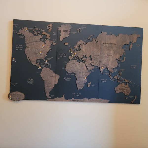 Wood World Travel Map With Pins 5th Anniversary Gift, World Map Framed ...