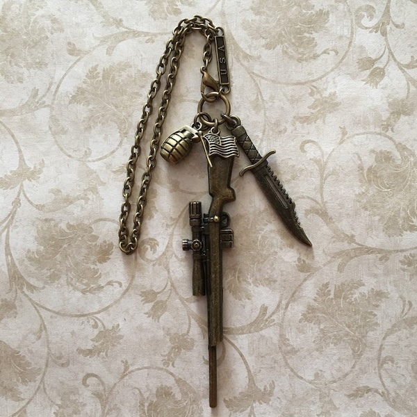 Large Sniper Gun Rifle Pendants Antique Bronze Weapon Charms 27x120mm ...
