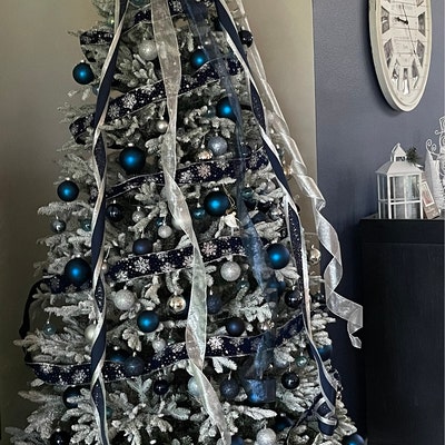 Blue and Silver Christmas Tree Topper Bow Royal Blue and - Etsy