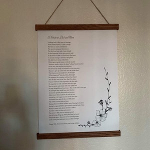 Custom Flower Poem Art Print on Canvas With Hanger Frames Any Words or ...