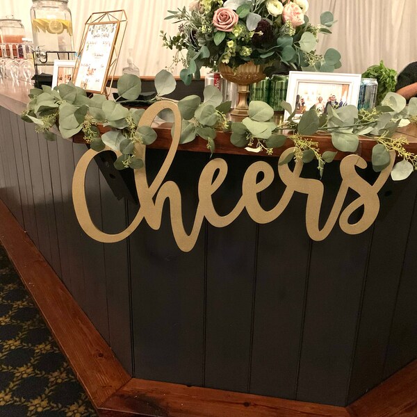 Large Wood Cheers Sign – Modern Calligraphy Bar Decor - Etsy