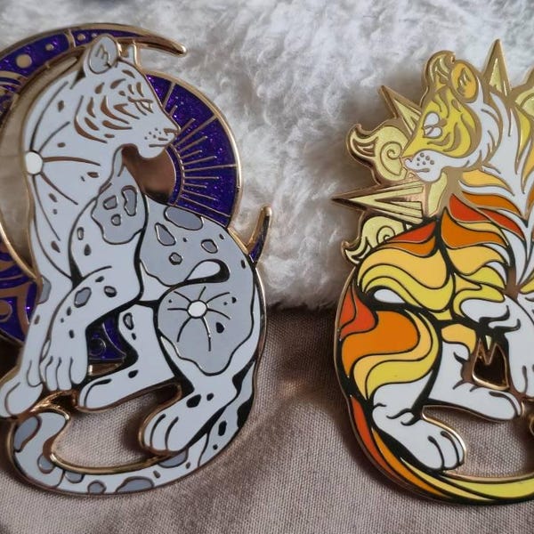 Sun / Moon Cat Pins - *SECONDS GRADE* Alternative Colours - 65mm/2.55" Tall Space Cat Enamel Pin ...