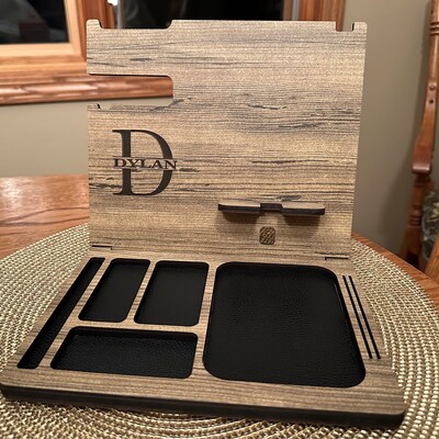 Personalized Wooden Organizer Mens Custom Wallet Stand Wood - Etsy