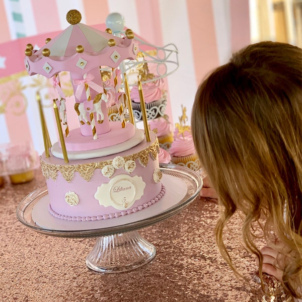 Carousel Cake Topper / Centerpiece - Pink, White, Gold - Etsy