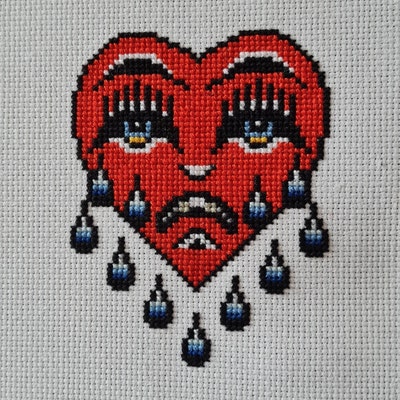 Crying Heart Cross Stitch Pattern PDF Flash Tattoo Counted - Etsy