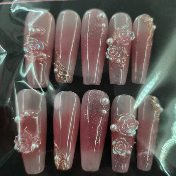 Elegant Clear Rose Glitter Press on Nails | Premium Nails | Gorgeous ...