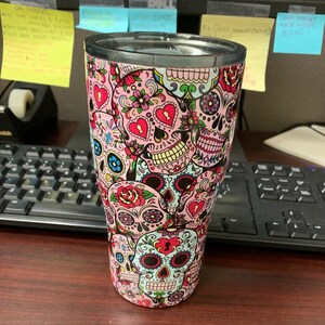 20 Oz Sugar Skull Stainless Steel Tumbler With Lid-double-wall ...