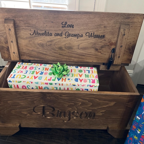 Hand Carved Wooden Toy Chest: Personalized Memory Box, USA Made - Etsy