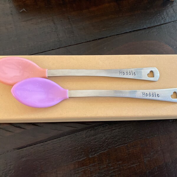 Personalized Baby Spoons, Set of 2 Custom Baby Girl Spoons, Engraved ...