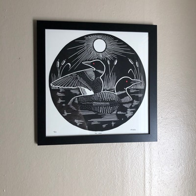 Two Loons Linocut Block Print Bird Ornithology Avian Relief - Etsy