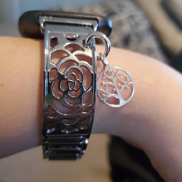 Silver Fitbit Versa 2 Band, Adjustable Bangle Bracelet With Charm - Etsy