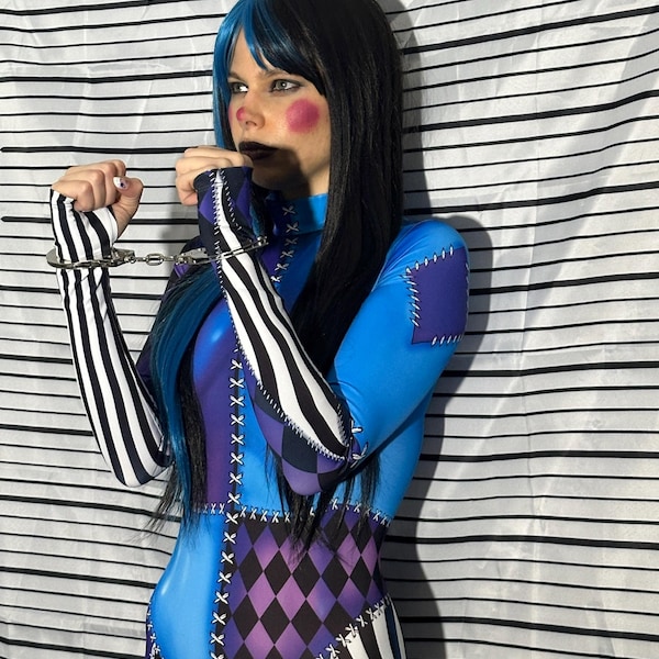 Rave Costume in Blue & White, One Piece Festival Catsuit, Rave Unitard ...