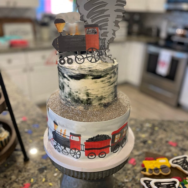Train Theme Cake Decorations // Vintage Steam Train Edible Cake Wrap or ...