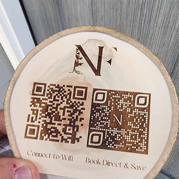 QR Code Wood Slice Social Media Sign - Airbnb Vrbo Signage - Social ...