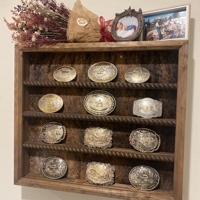20 Buckle Rustic Western Buckle Display With Cowhide Backing and No ...