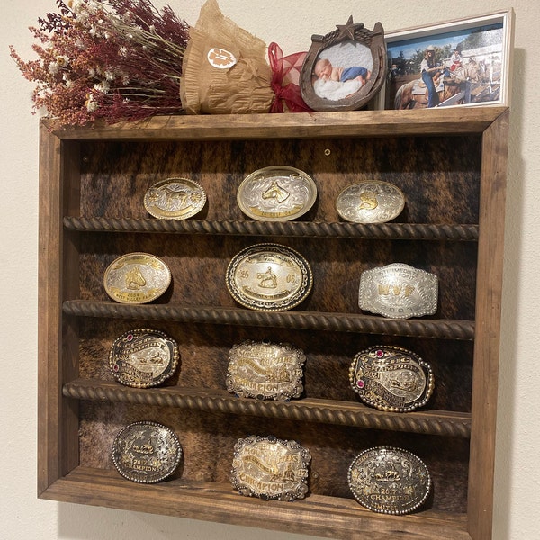20 Buckle Rustic Western Buckle Display With Cowhide Backing and No ...
