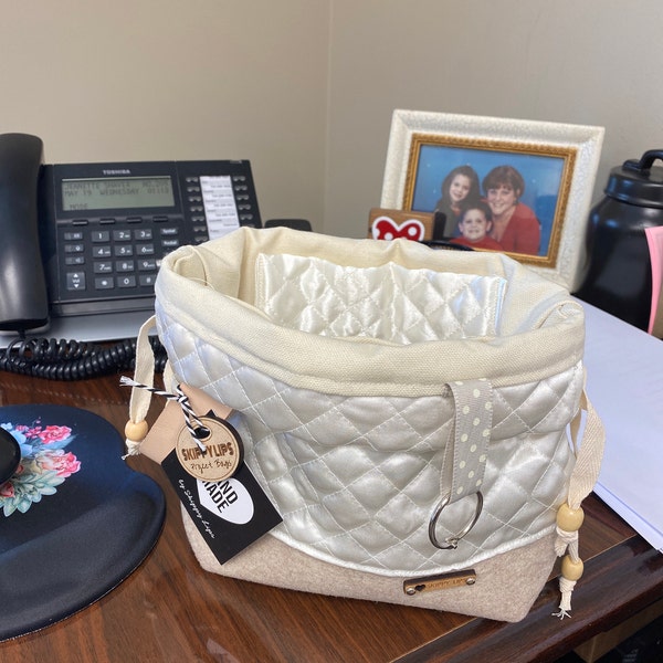 Small Knit Project Bag With Drawstring. Fully Lined. Linen and Waxed ...