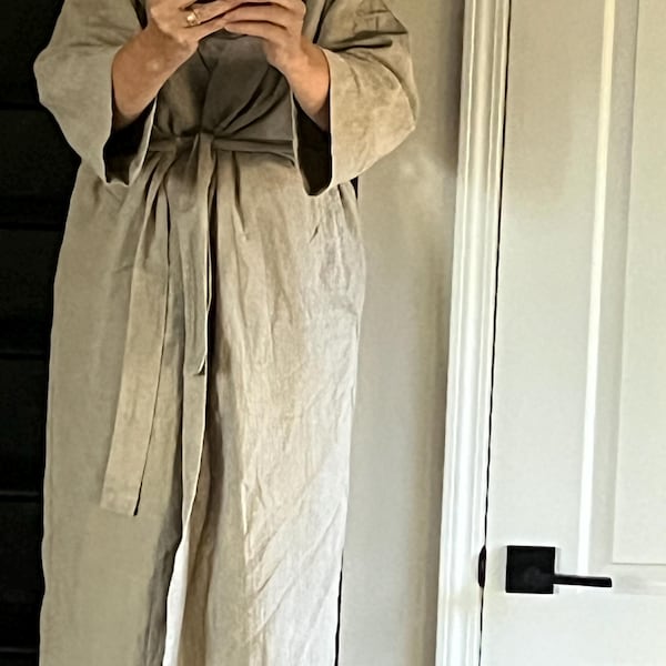 Linen Bath Robe, Soft Natural Linen Kimono Robe, Stonewashed Linen ...