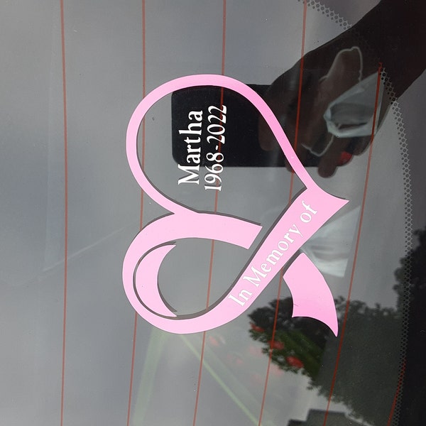 Breast Cancer Memorial Car Window Sticker, Personalized Pink Heart ...