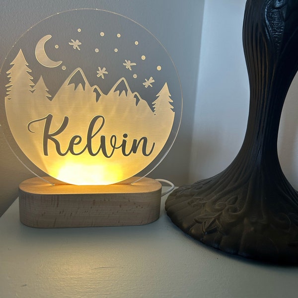 Mountains Custom Name Light Personalized Bedroom LED Cloud Decor Sign ...