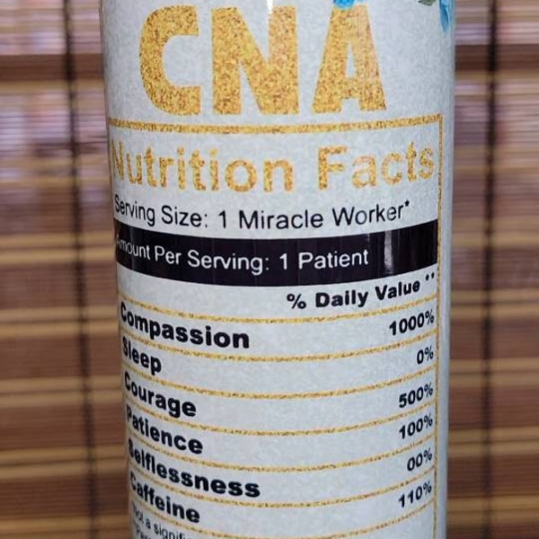 CNA Nutrition Facts With Flowers 20oz Skinny Tumbler Png Sublimation ...