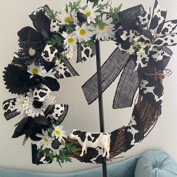 Cow Ribbon, Cow Print Ribbon, Black Ribbon, Farmhouse Ribbon, Wired ...