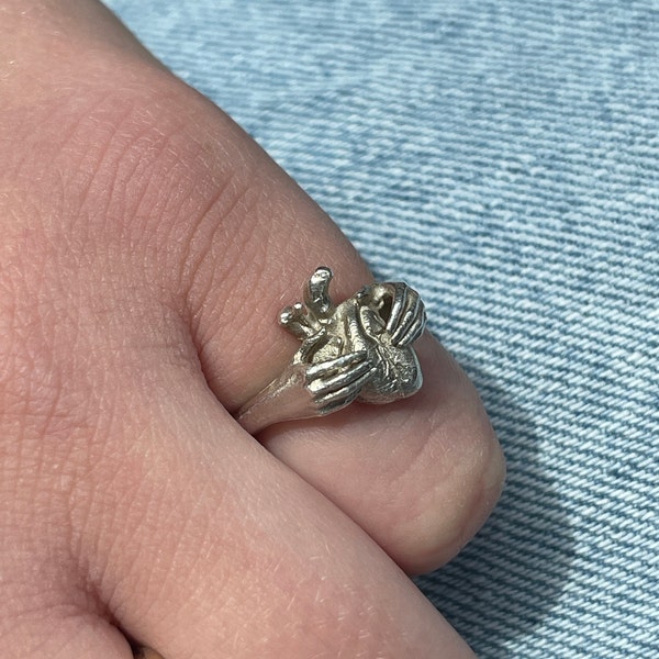 Anatomical Heart and Hands 925 Silver Ring, Unique Silver Ring, 925 ...