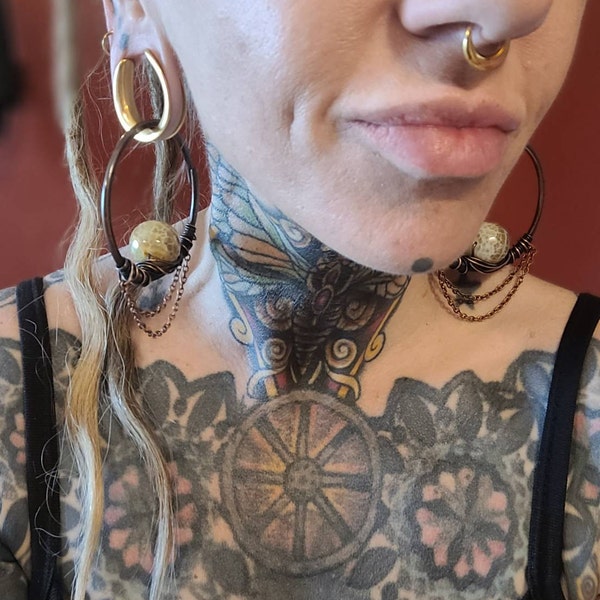 Copper Ear Hanger, Simple Ear Weights, Ear Gauges, Black Hanger ...