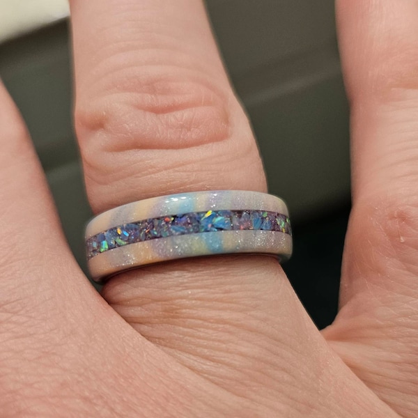 Unicorn Poop Ring With Opal Inlay - 6mm Width - Diamond Dust Ring ...