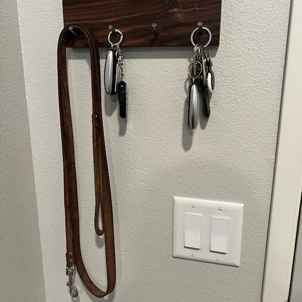 Dark Walnut Wood Key Holder, Unique Key Hanger Solid Wall Mounted, Key ...