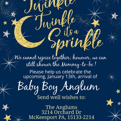 EDITABLE Twinkle It's a Sprinkle Baby Shower Poem Gold Navy Blue ...