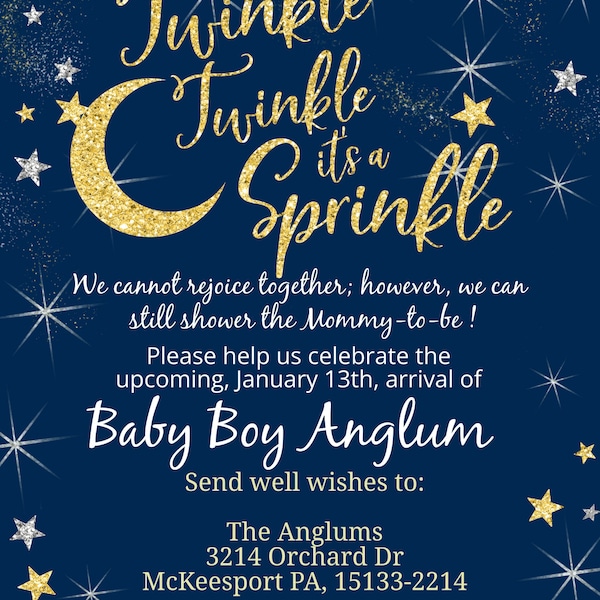 EDITABLE Twinkle It's a Sprinkle Baby Shower Poem Gold Navy Blue ...