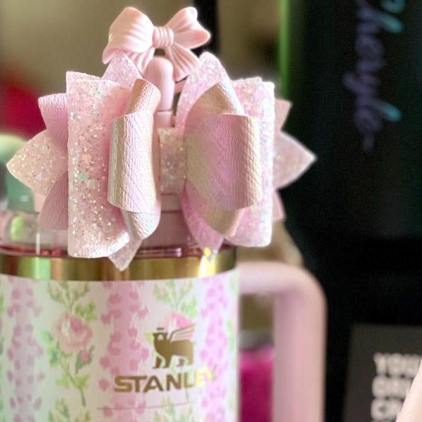 Stanley Tumbler Bow Baby Pink Straw Topper Bloom Winter Pink Tulle ...