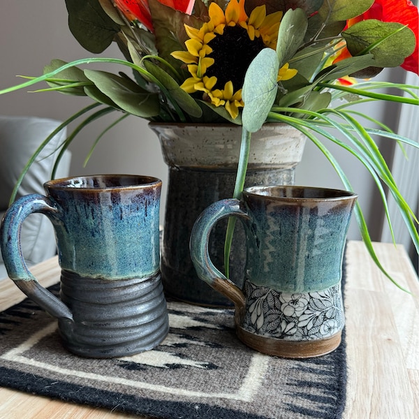 Turquoise Coffee Mug With Carved Texture, Handmade Mug - Etsy