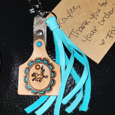 Tooled Leather Retro Motel Keychain,key Accessories,car Accessories ...