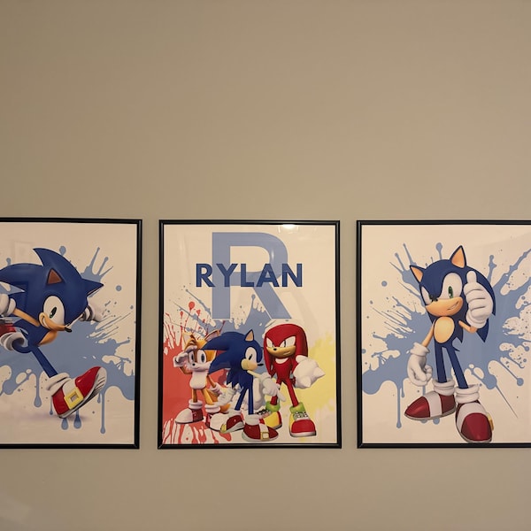Sonic Hedgehog Wall Art | 3-piece Sonic Theme Kids Room Decor | Fast ...